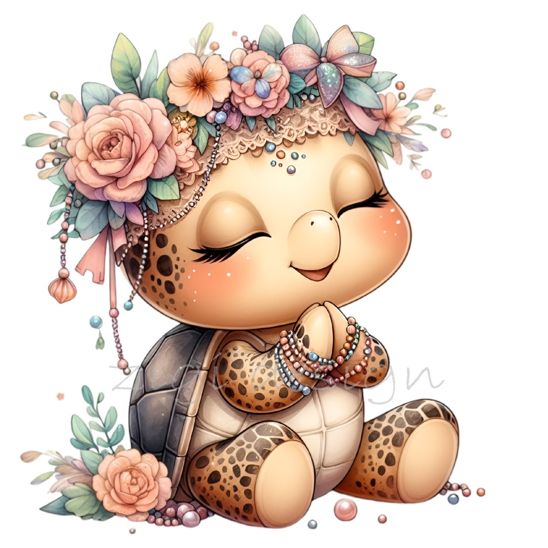 12 Praying Turtle PNG Clipart - Floral Crown, Beaded Bracelets, Soft ...