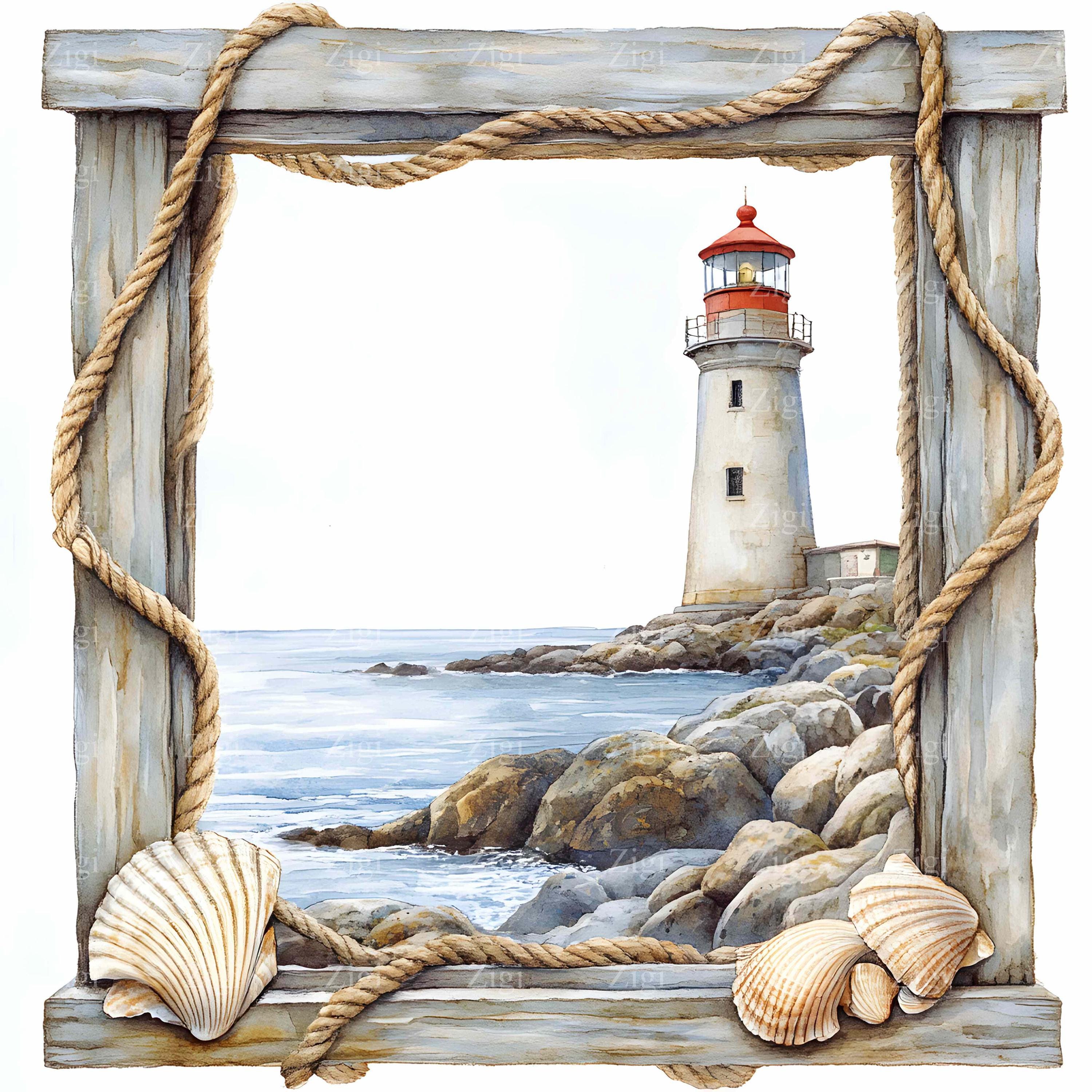 20 JPEG Lighthouse Frame Clipart - Nautical Coastal Scene With ...