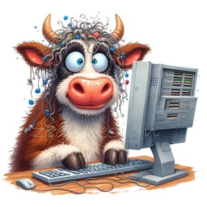 Cow Works on the Computer Office 10 PNG Comics Animal Funny ...