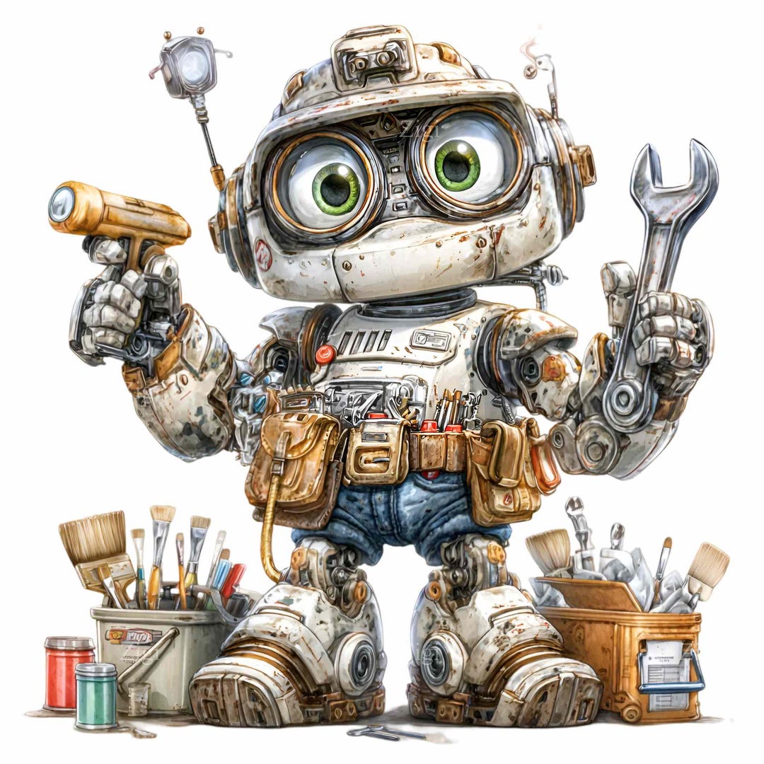 19 PNG Repair Robot Clipart – Watercolor Mechanical Handyman Character ...