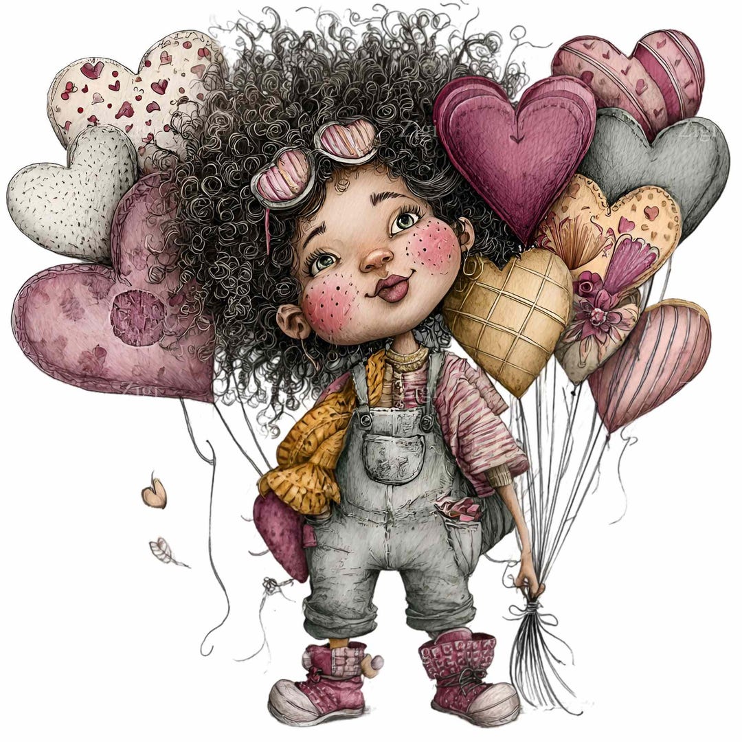 15 PNG Girl Heart Balloon Clipart – Watercolor Child Illustration ...
