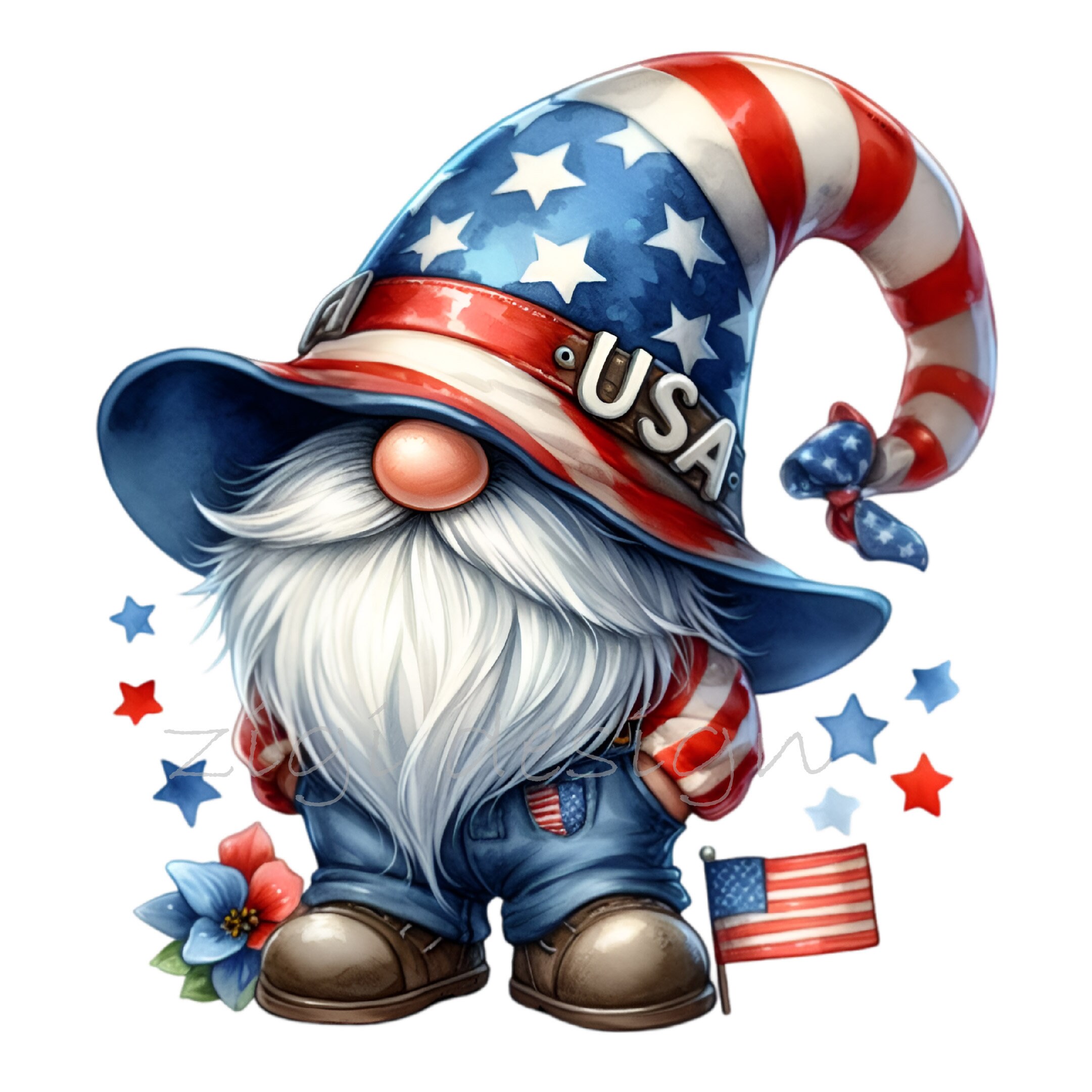 Patriotic Gnome Clip Art, 4th of July Clipart, 15 PNG USA American Flag ...