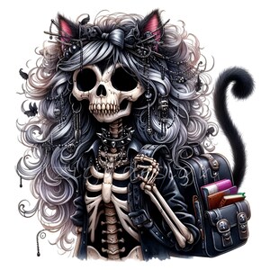 Gothic Cat Skeleton Student Clipart 12 PNG Cute Skeleton With Green ...