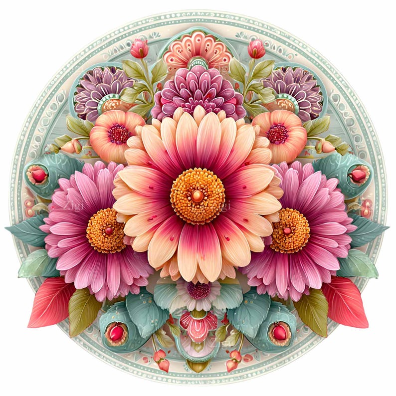 16 PNG Floral Mandala Clipart, Watercolor Flower Ornament Symmetry ...
