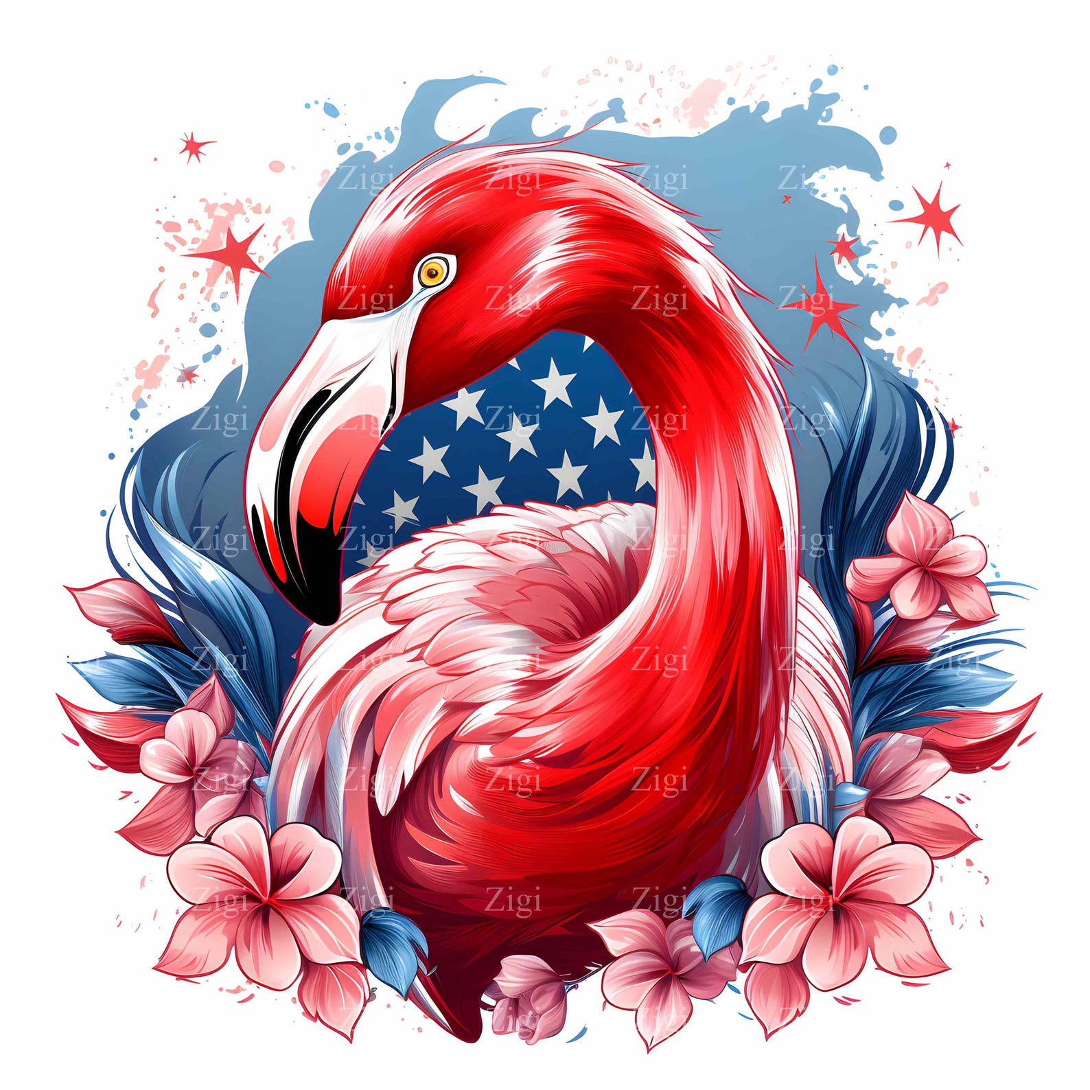 18 JPG USA Flamingo Digital Art, American Flag Bird Sublimation ...