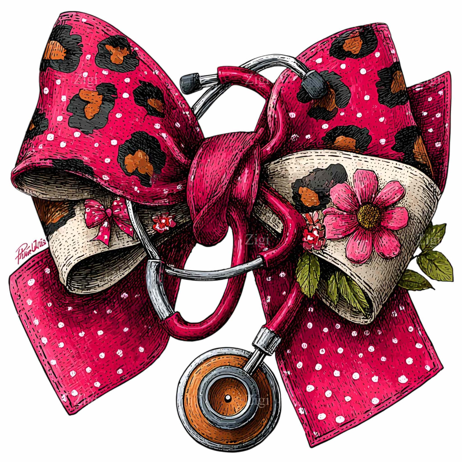15 PNG Pink Stethoscope Bow, Floral Nurse Medical Clipart - Etsy