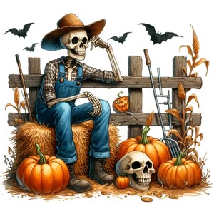15 PNG Halloween Skeleton Scarecrow Pumpkin Hay Bale Clipart - Etsy