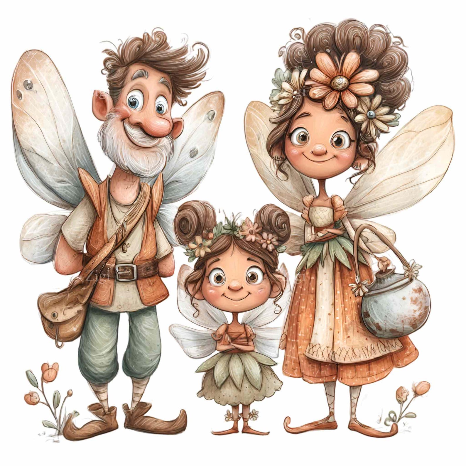 15 PNG Garden Fairy Family Clipart, Rustic Forest Trio Vintage Fantasy ...