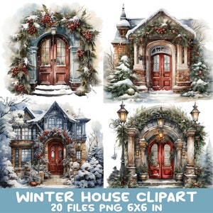Winter House Clipart Set Digital PNG 20 Files of Snowy Cottage ...