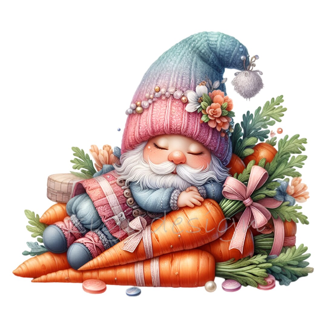 Carrot Clipart, Gnome Clip Art, 10 PNG Vegetable Garden Farm Watercolor ...