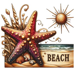 14 PNG Starfish Beach Sign Ocean Sea Waves Clipart - Etsy