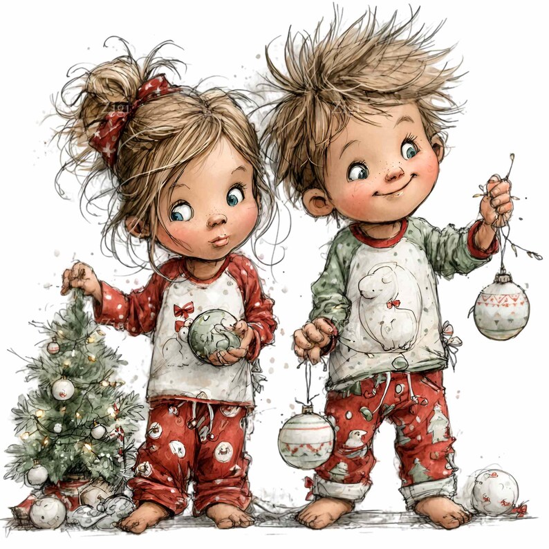 15 PNG Holiday Kids Clipart – Cute Children Decorating Tree – Christmas ...