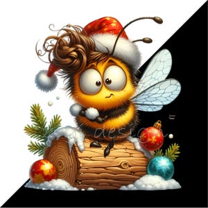 12 Christmas Bee PNG Clipart, Cute Bumblebee With Santa Hat and ...