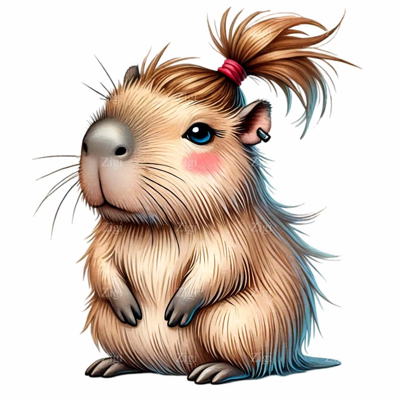 10 PNG Capybara Clipart - Fluffy Capybara With Top Knot Hairstyle ...