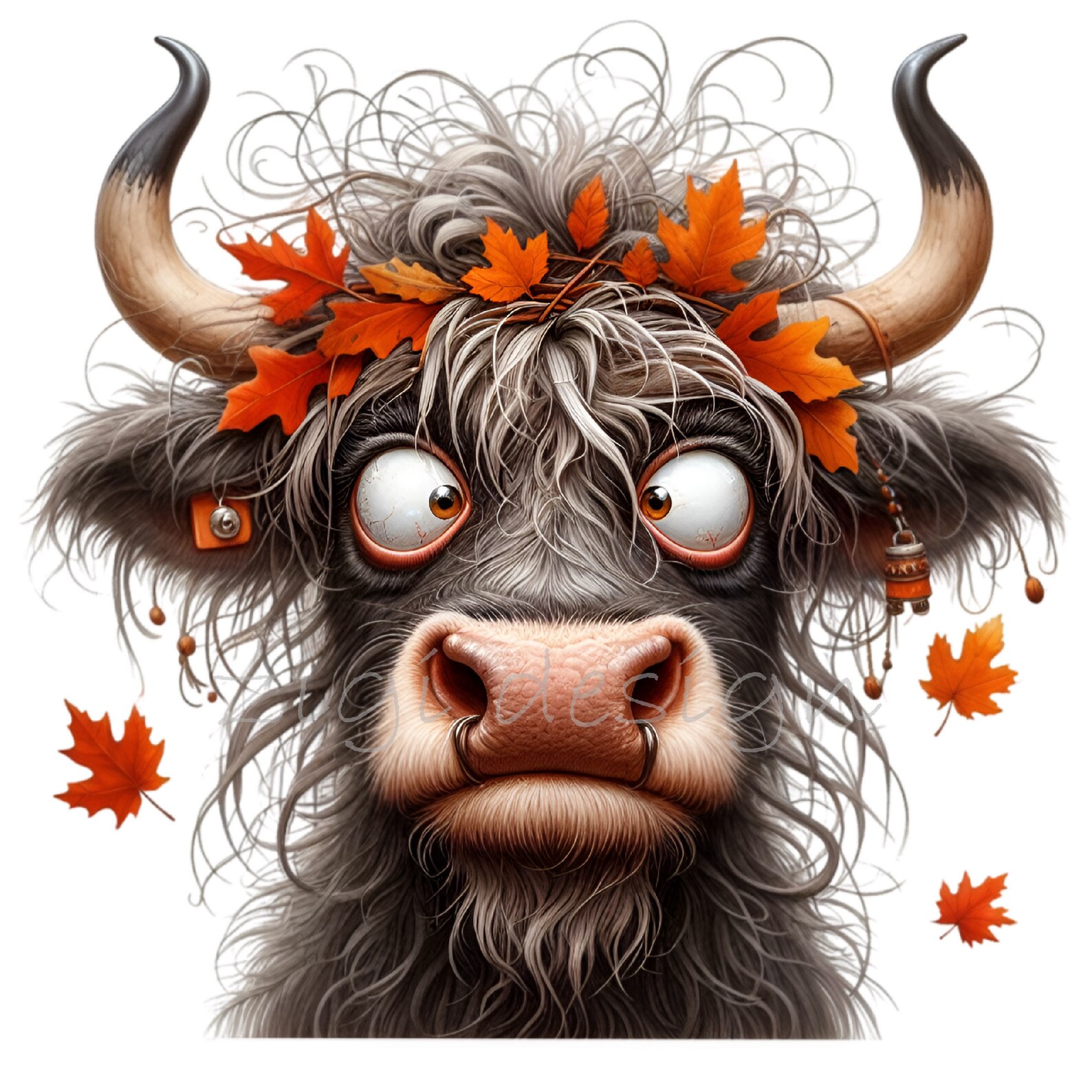 Funny Cow Fall Leaves Clipart, 15 PNG Farm Autumn Cartoon Illustration ...