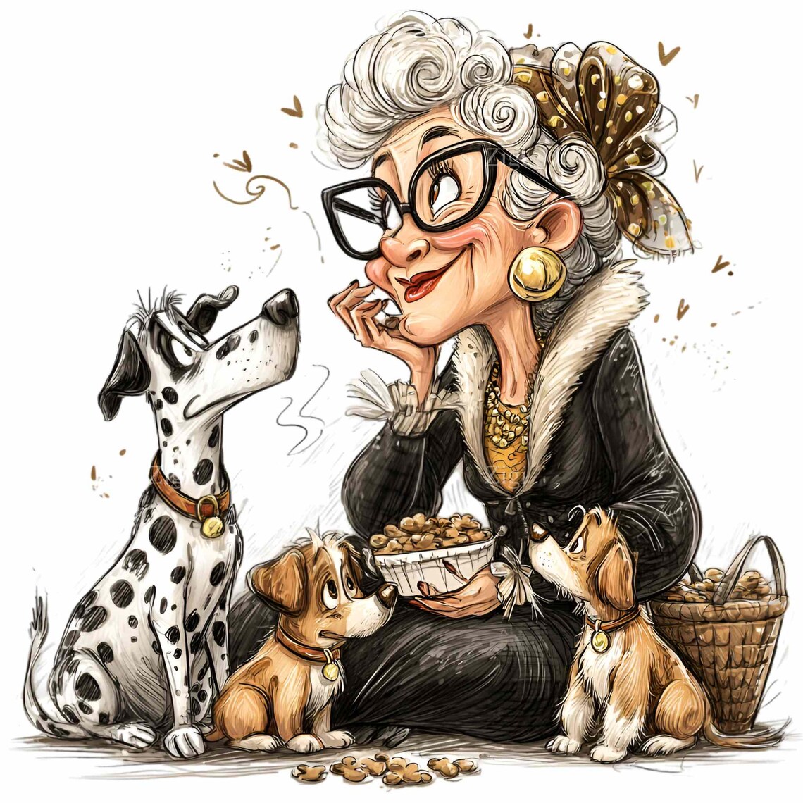 12 PNG Funny Dog and Lady Clipart – Grandma With Puppies - Etsy