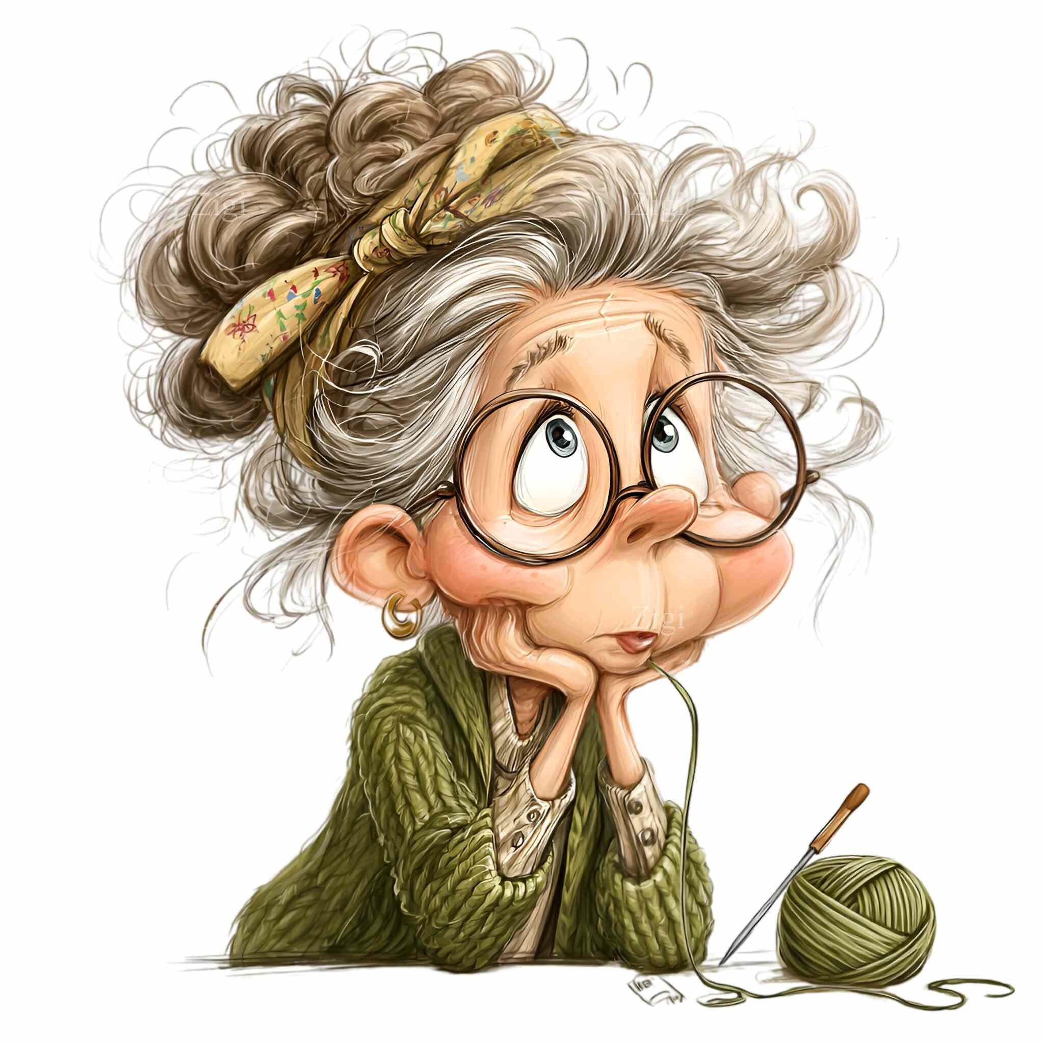 15 PNG Knitting Lady Clipart – Yarn PNG – Whimsical Woman Digital for ...