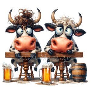 Cow Drinking Beer Comics Animal 15 PNG Funny Beer Lovers Illustration ...