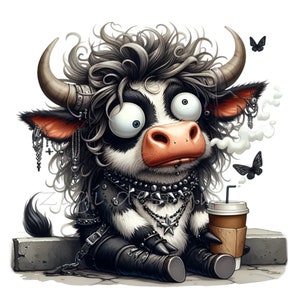 12 PNG Gothic Cow Clipart – Punk Cow PNG – Funny Edgy Animal Art for ...