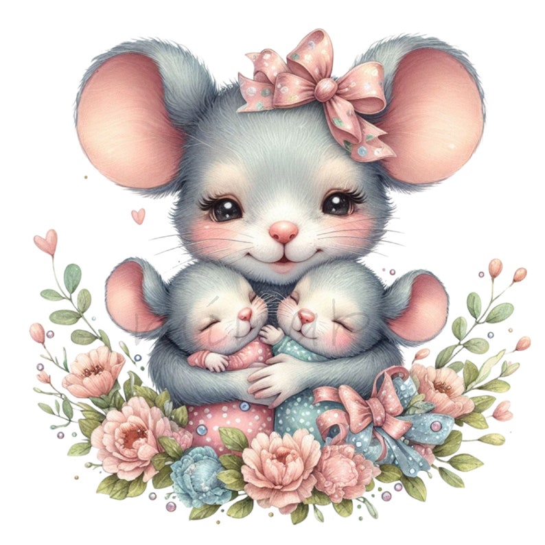 10 PNG Mouse Mother With Babies Animal Clipart, Mother's Day Nursery - Etsy