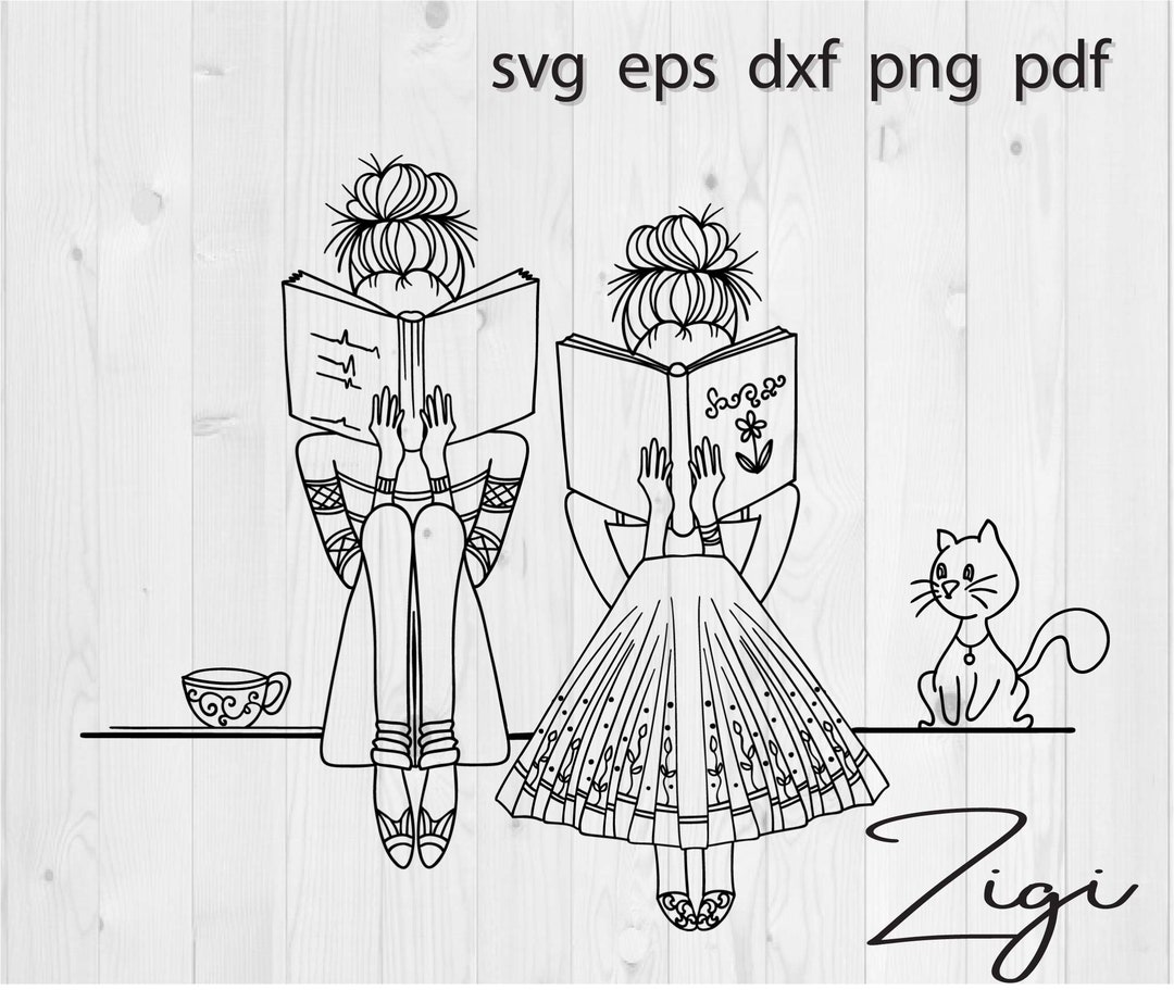 Girl Reading Books Svg, Book Lover Svg, Reading Svg, Books Svg, Book ...