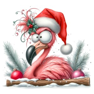 Christmas Flamingo Clipart PNG 15 Funny Flamingo With Santa Hat and ...