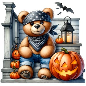 Halloween Bear Clipart PNG 15 Cute Bear in Witch Hat With Pumpkins ...