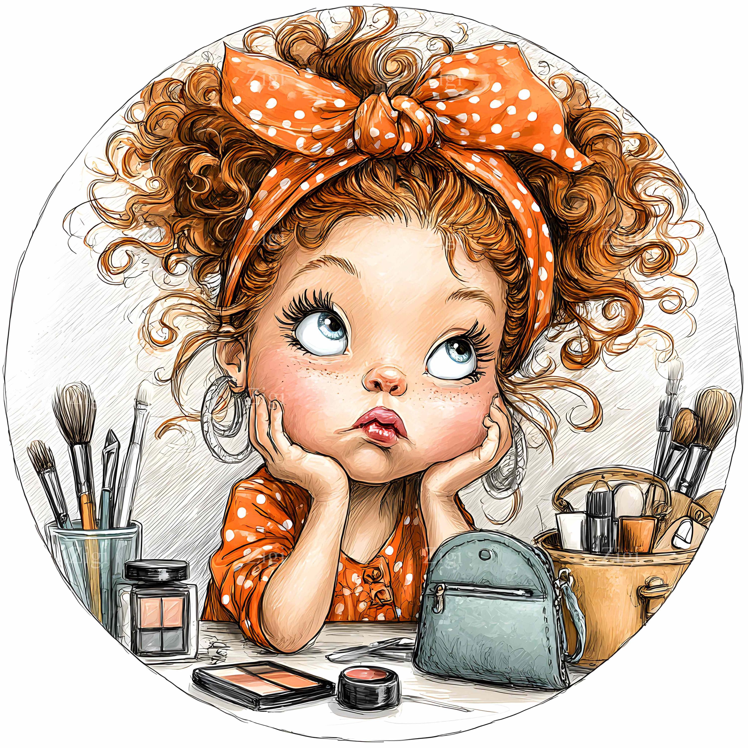 27 JPEG Makeup Girl Clipart – Cute Cartoon JPG – Fun Mirror Scene for ...