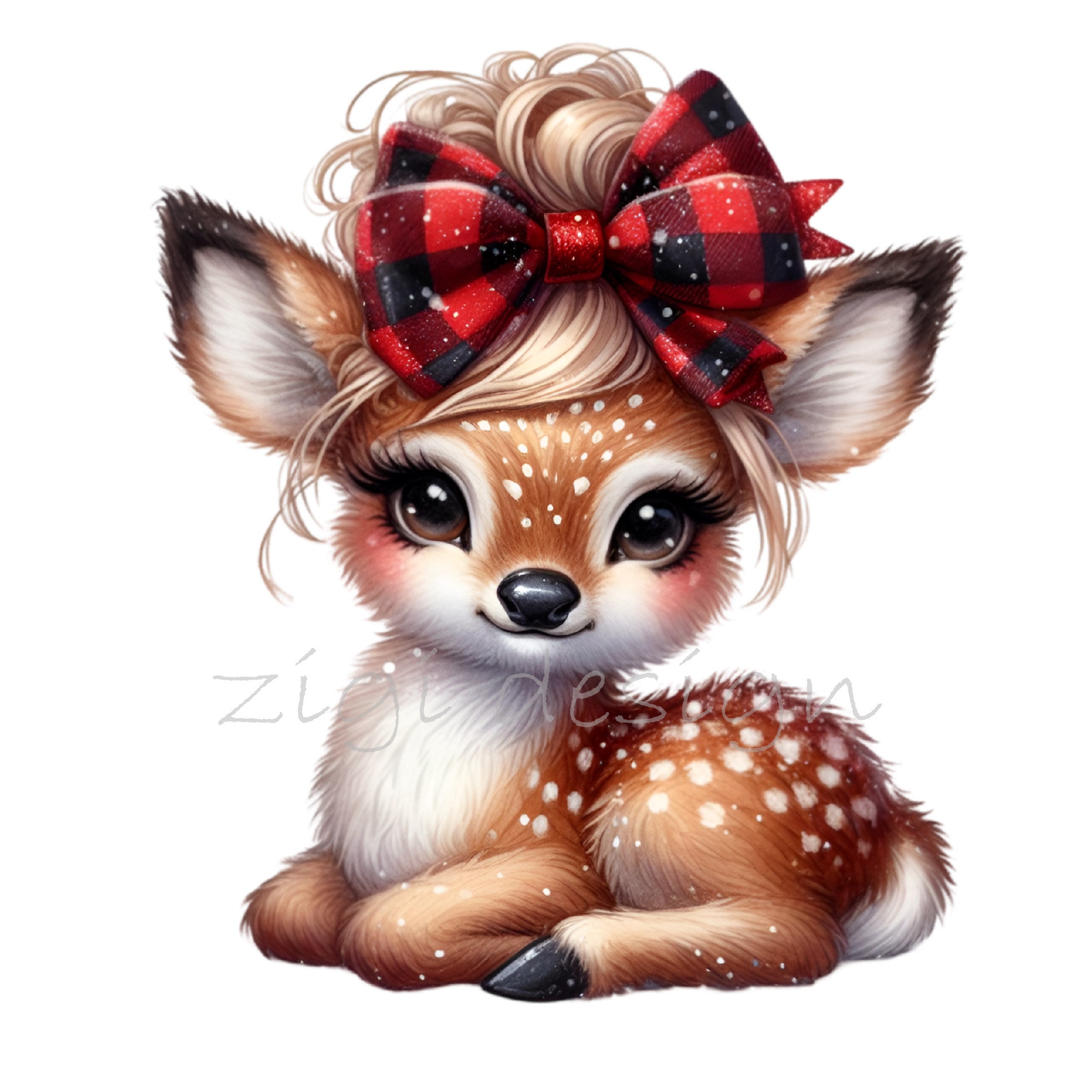 12 PNG Baby Deer Christmas, Buffalo Plaid Bow Reindeer Clipart - Etsy