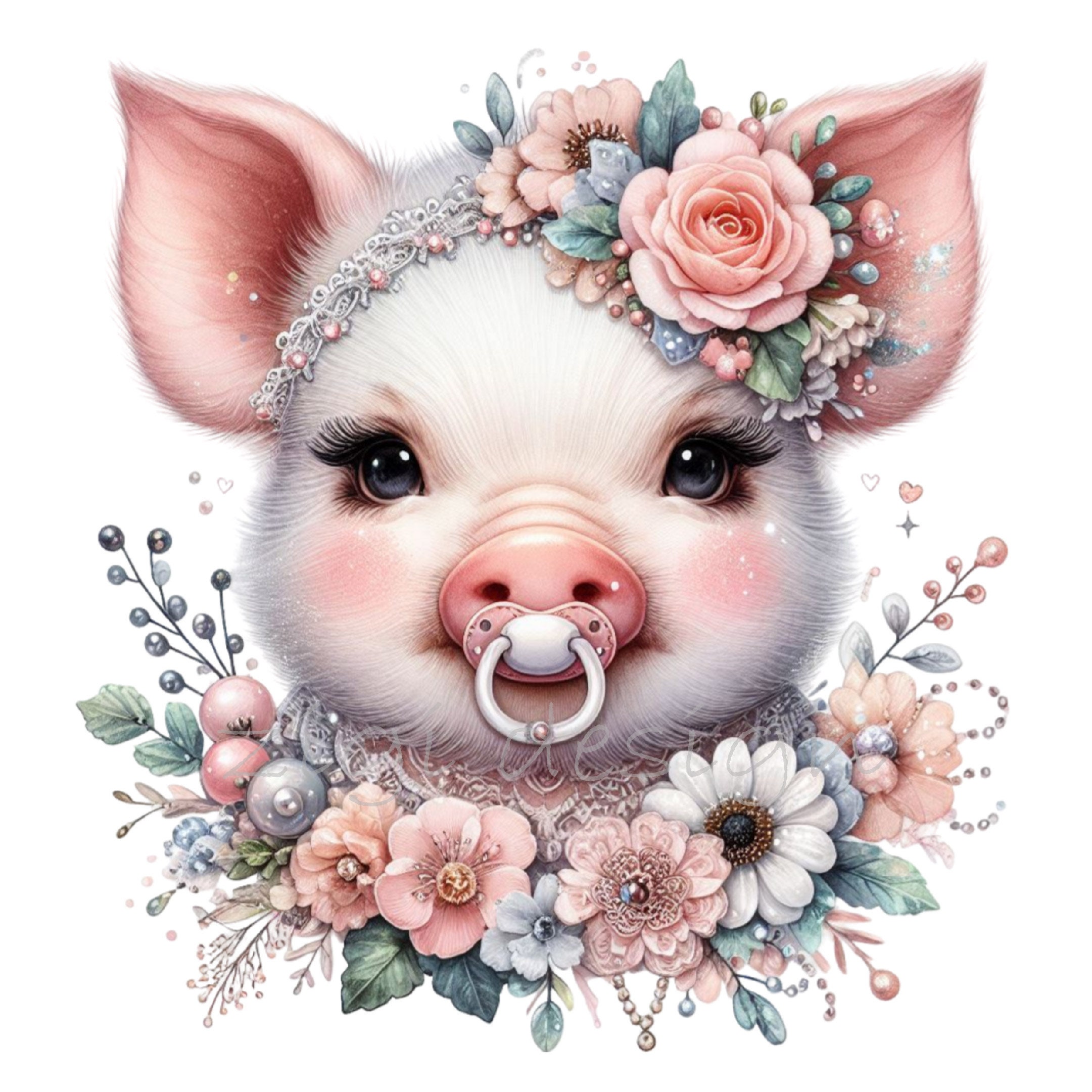 10 Baby Pig PNG Clipart – Cute Piglet With Pacifier, Floral Crown ...