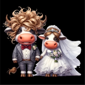 Cute Cow Wedding Couple Clipart 12 PNG - Bride and Groom Cows in ...