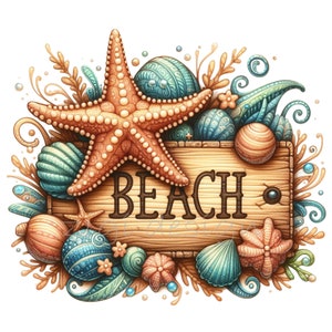 Beach Clipart, Starfish Clipart, 14 PNG Watercolor Ocean Clipart - Etsy