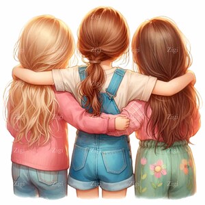 16 PNG Embracing Girls – Trio PNG Clipart – Friendship Illustration for ...