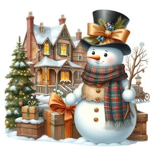 15 Christmas Snowman PNG Clipart With Plaid Scarf and Top Hat, Holiday ...