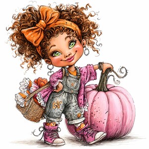28 JPEG Pumpkin Girl Clipart – Cute Fall Cartoon JPG – Pink Pumpkin ...