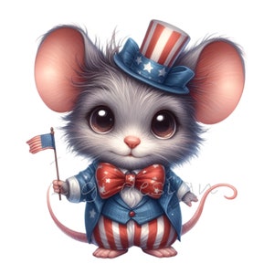 15 Patriotic Mouse PNG Clipart, Cute Mouse in Costume Holding Flag ...
