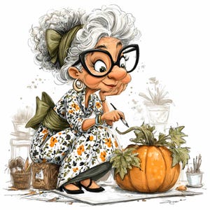 16 PNG Grandma Painting Pumpkin Autumn Craft Sublimation - Etsy
