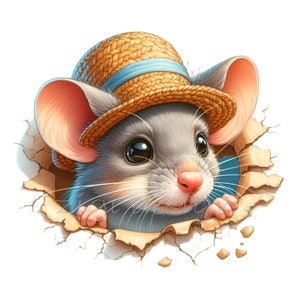 Charming Mouse Clipart 12 PNG Cute Mouse in Straw Hat and Bow Tie High ...