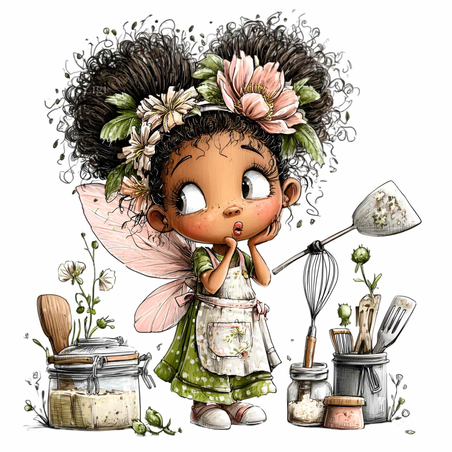 15 PNG Fairy Cooking Girl Clipart – Nursery Floral Illustration - Etsy