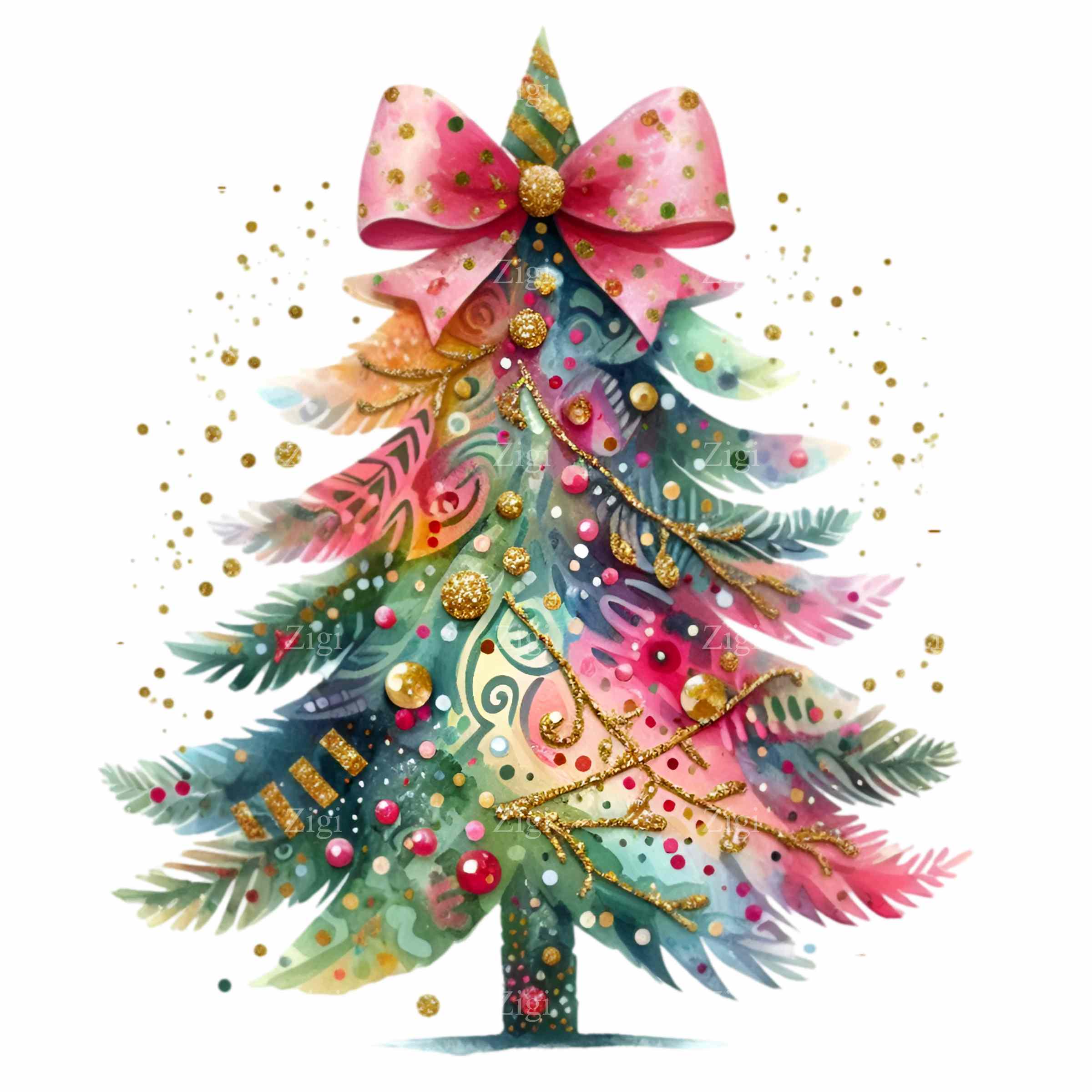 14 PNG Colorful Christmas Tree Clipart – Bright Holiday PNG – Swirly ...