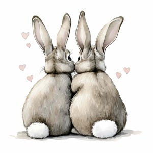 14 Bunny Couple PNG Clipart - Watercolor Style Rabbits With Hearts ...