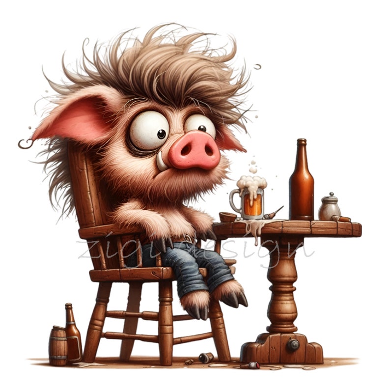 15 PNG Funny Pig Drinking Beer Clipart – Farm Animal Illustration Bar ...