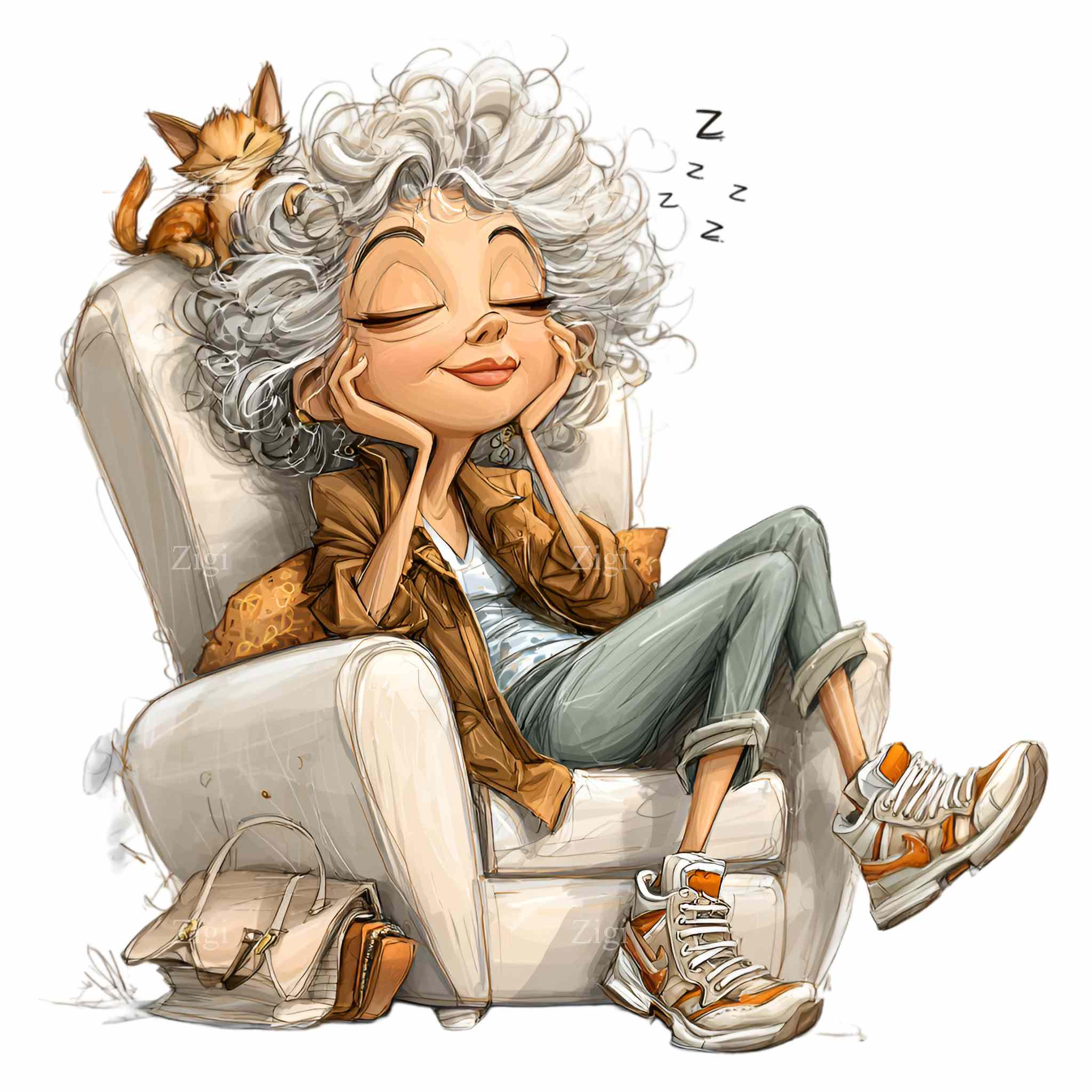 16 PNG Relaxed Girl Clipart With Cat – Whimsical Character Illustration ...