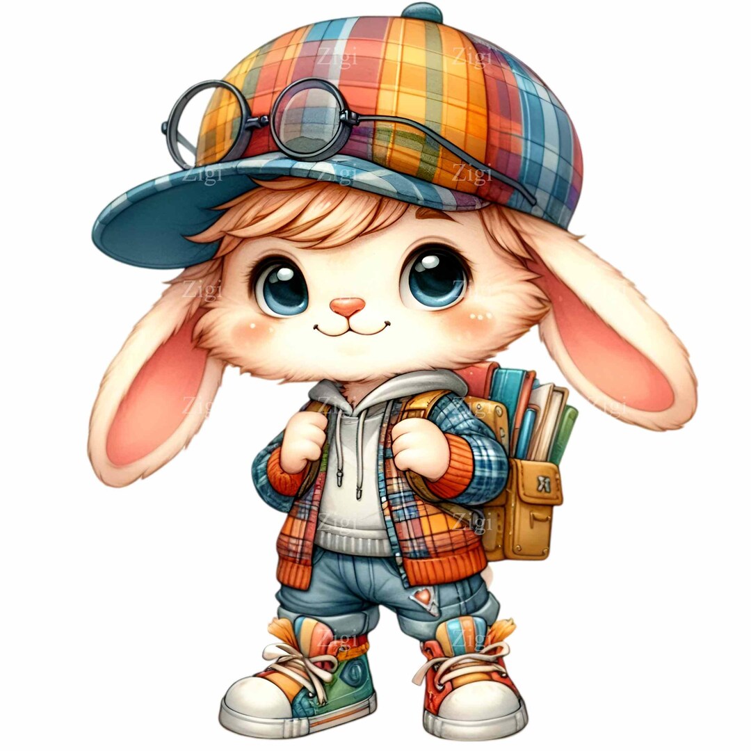 15 Back to School Bunny PNG Clipart, Cute Rabbit With Backpack Digital ...