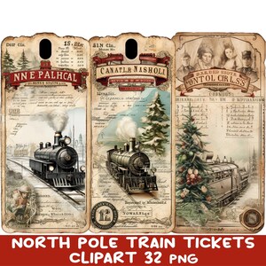 Ephemera Tickets Clipart Bundle 32 PNG Scrapbooking Vintage North Pole ...