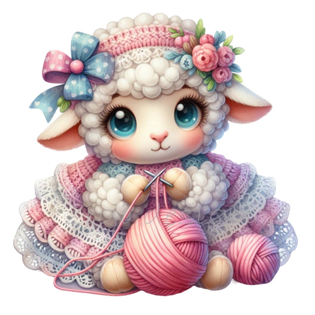 Knitting Clipart, Crochet Clipart, Sheep Clip Art, 11 PNG Watercolor ...