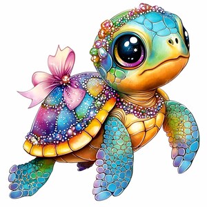 15 Rainbow Turtle PNG Clipart - Cute Turtle With Pearls & Bows ...