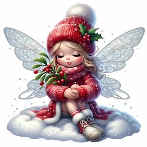 Christmas Fairy PNG Clipart With Mistletoe and Snow 10 Winter Fairy Art ...