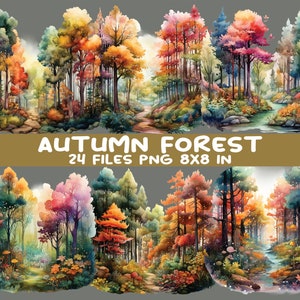 Autumn Forest Clipart PNG, Scenic Fall Pathway Illustration, 24 Digital ...
