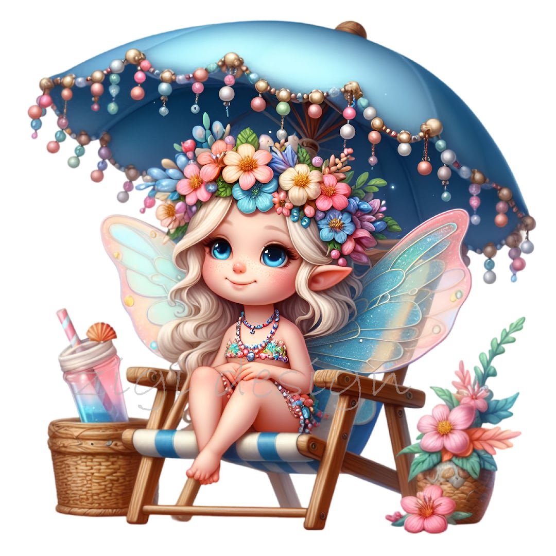 10 Summer Fairy PNG Clipart, Beach Fairy With Floral Crown, Whimsical ...